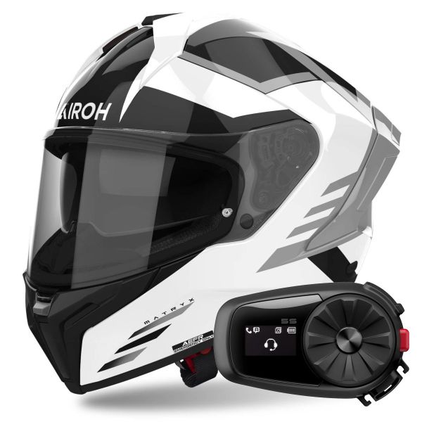 Pack Casque + Kit bluetooth et intercom : Airoh Matryx Throne White ...