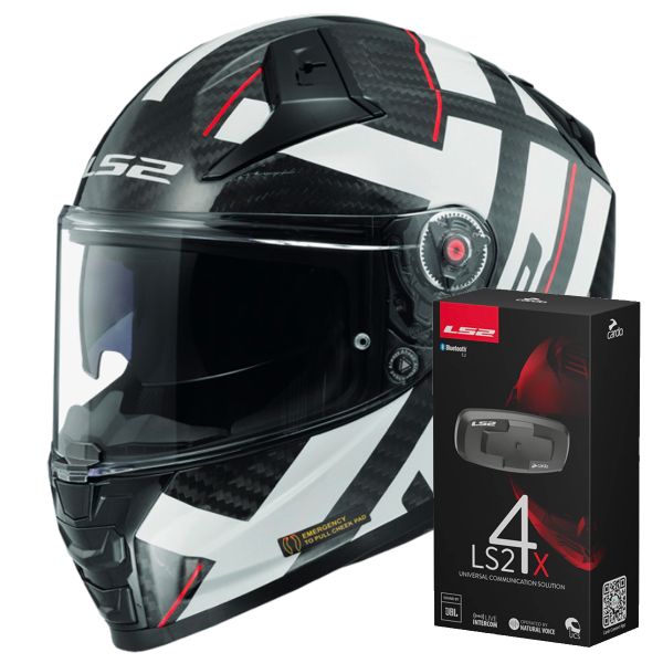 Pack Casque + Kit bluetooth et intercom : LS2 Vector II C Strong White ...