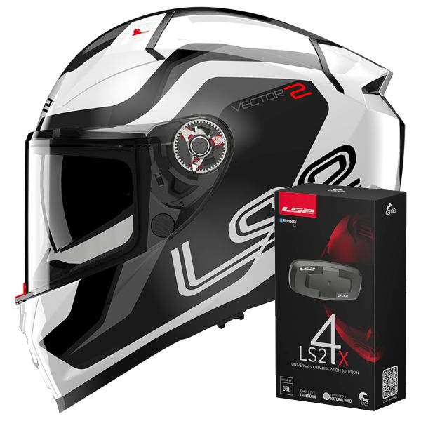 Pack Casque + Kit bluetooth et intercom : LS2 Vector II Metric White ...