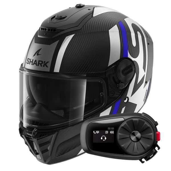Pack Casque + Kit bluetooth et intercom : Shark Spartan RS Carbon Shawn ...