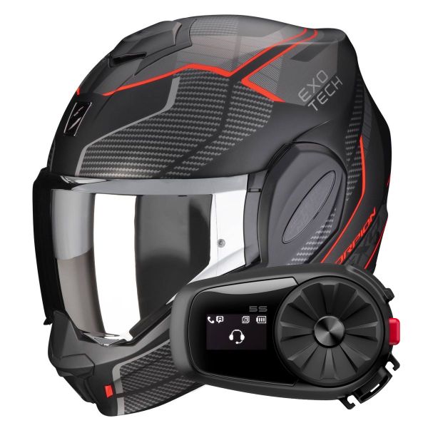 Pack Casque + Kit bluetooth et intercom : Scorpion Exo Tech Evo Animo Matt Black Red + Kit ...