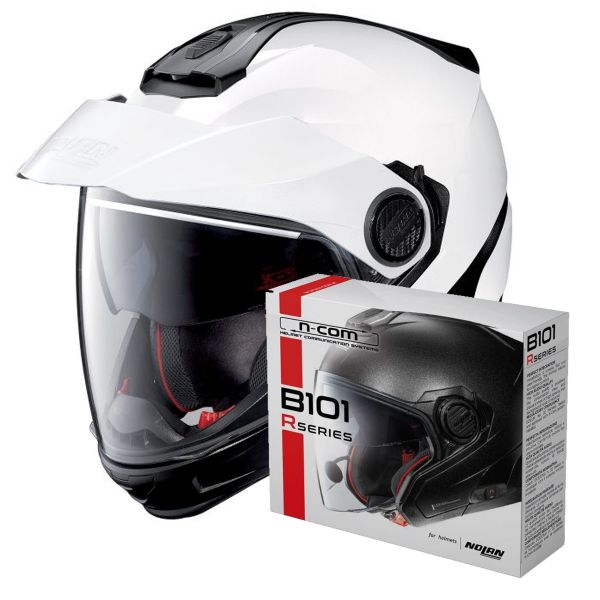 Pack Casque + Kit bluetooth et intercom : Nolan N40 5 GT Classic N-Com White 5 + Kit Bluetooth ...